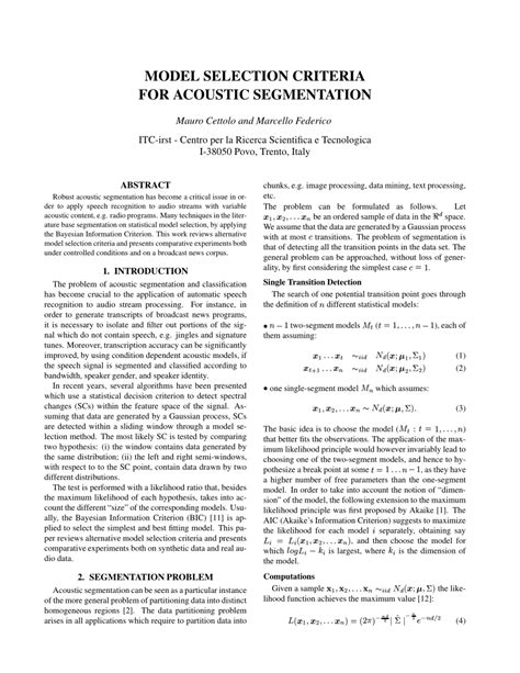 pdf model selection criteria for acoustic segmentation