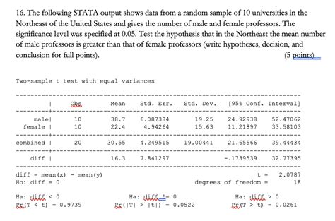 solved 16 the following stata output shows data from a