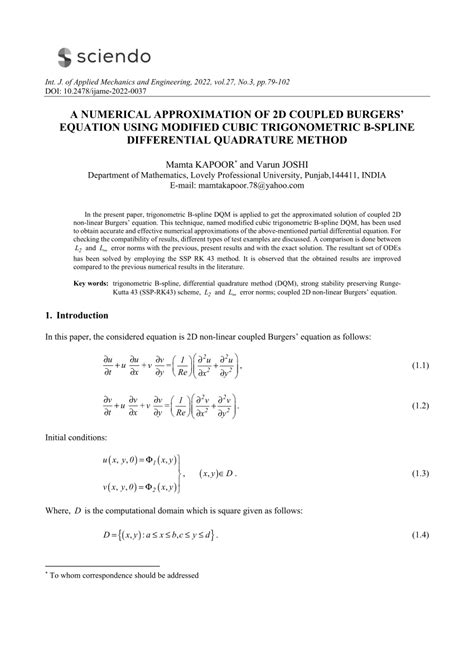 pdf a numerical approximation of 2d coupled burgers equation using modified cubic