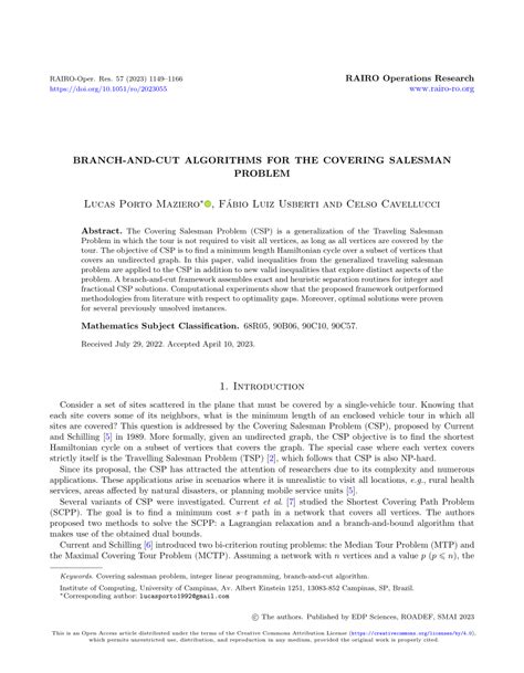 pdf branch and cut algorithms for the covering salesman problem