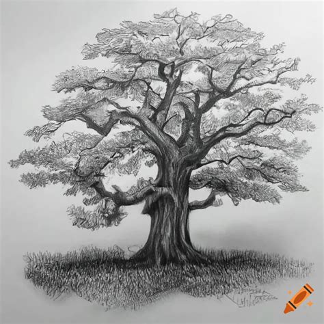 Detailed Pencil Drawing Of An Oak Tree On Craiyon