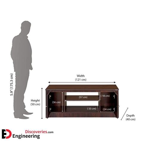 A Man Standing In Front Of A Tv Stand With Measurements For The Top And