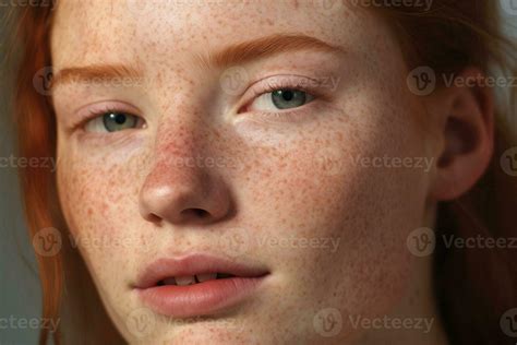 A Close Up Of A Woman With Freckles AI Generated 27735324 Stock Photo