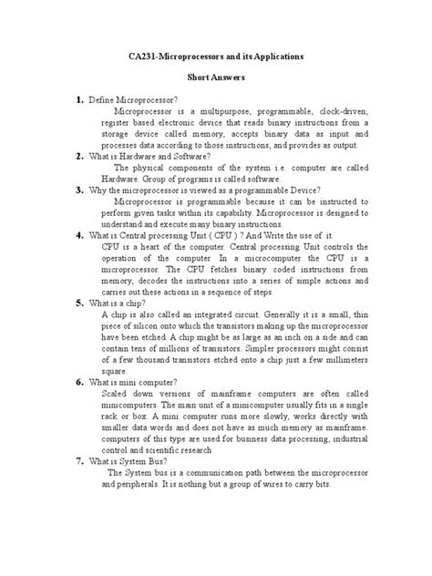 ca231 microprocessors and its applications short answers pdf central processing unit