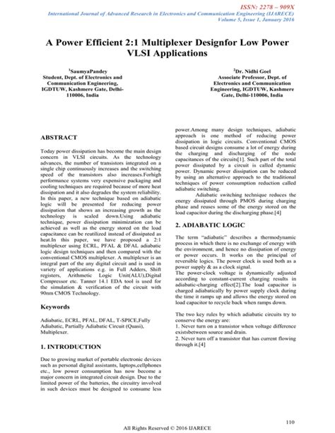 a power efficient 2 1 multiplexer designfor low power vlsi
