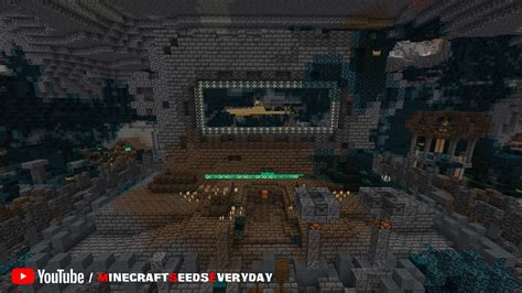 Exposed Ancient City Mineshaft And Two Villages All At Spawn 1 19