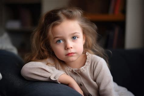 Portrait d une adorable petite fille sur le canapé à la maison créée