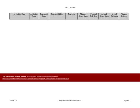 Excel Template Requirements Engineering Work Breakdown Structure