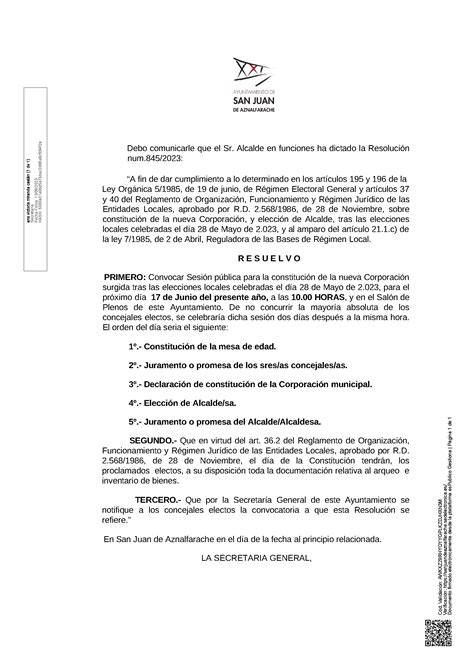 Pleno De Constituci N De La Nueva Corporaci N Municipal