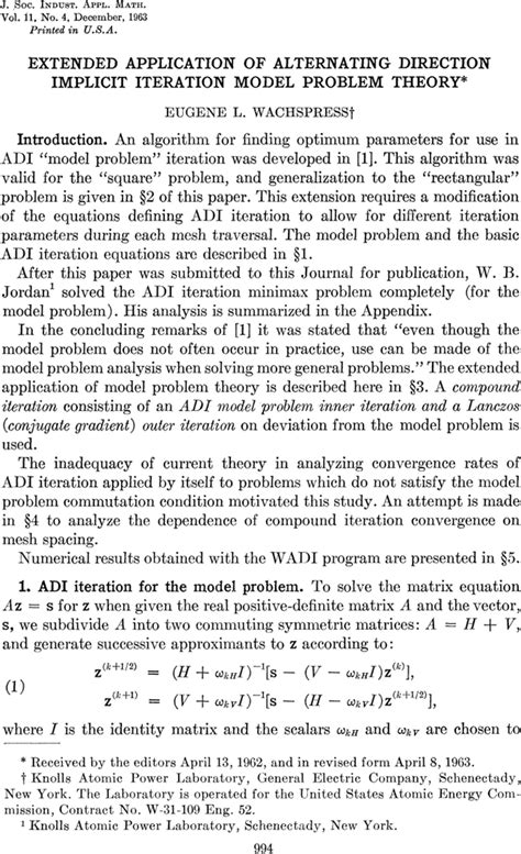 extended application of alternating direction implicit iteration model problem theory siam