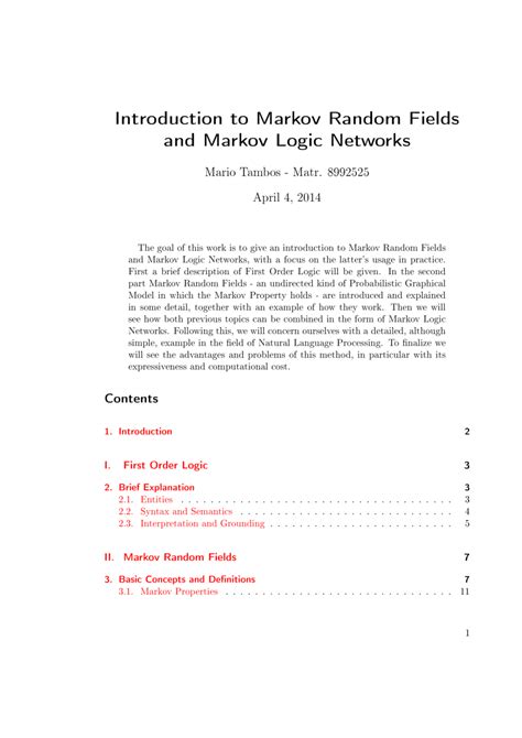 pdf introduction to markov random fields and markov logic networks