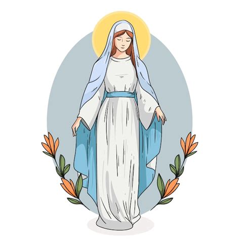 Ilustración de dibujo de la Virgen María dibujada a mano Vector Premium