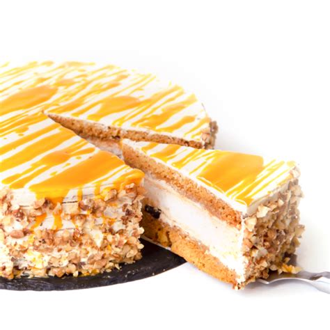 TORT MANGO Z KREMEM ŚMIETANKOWYM KARMELEM BEZĄ I OWOCAMI SKLEP