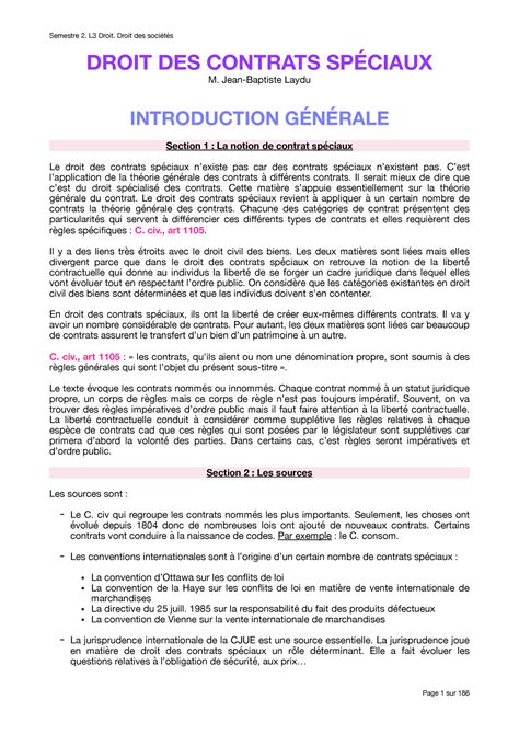 Droit DES Contrats Speciaux polys DROIT DES CONTRATS SPÉCIAUX M Jean