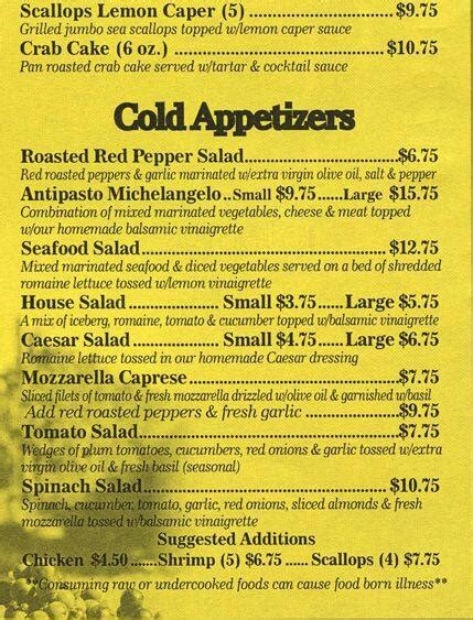 Menu At Cafe Michelangelo Philadelphia