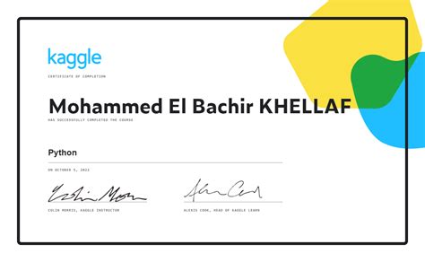 Mohammed El Bachir KHELLAF Completed The Python Course On Kaggle