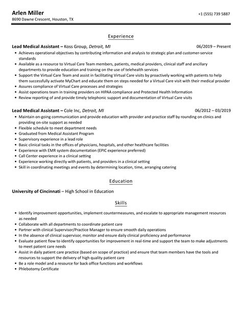Lead Medical Assistant Resume Samples Velvet Jobs