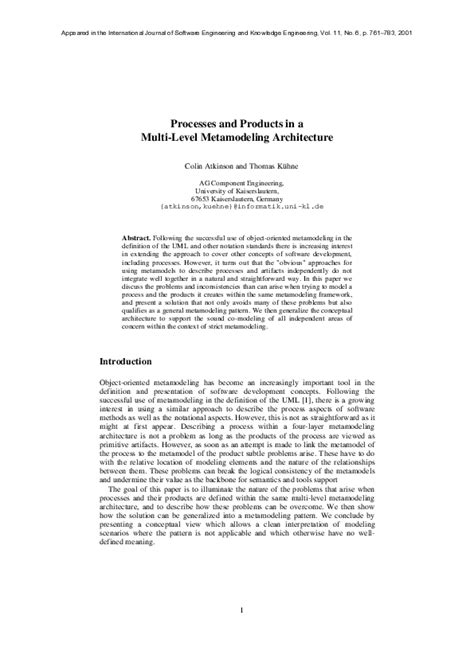 pdf processes and products in a multi level metamodeling architecture thomas kuehne