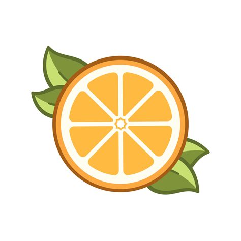 Half Sliced Orange With Leaves Cartoon Clip Art Vector Illustration