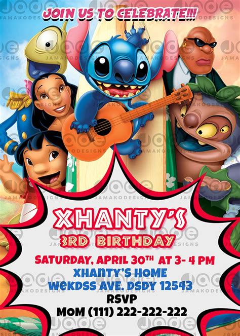 Editable Lilo And Stitch Birthday Invitation Jamakodesigns