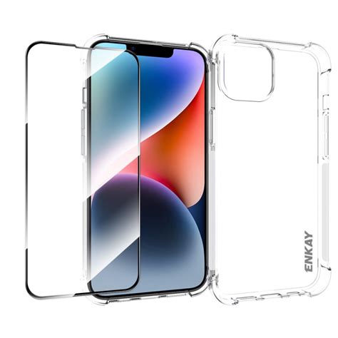 iPhone 14 Plus용 ENKAY Hat Prince 투명 TPU 충격 방지 전화 케이스 유리 필름 포함