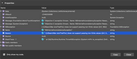 ios foundation monotouchexception nsinternalinconsistencyexception searchbar stack overflow