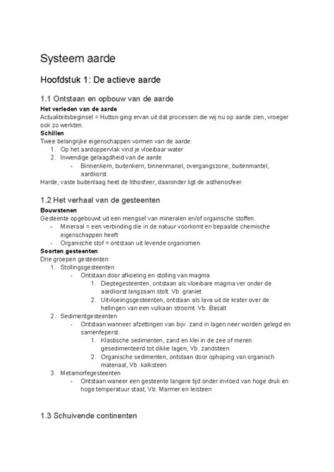 Systeem Aarde Samenvatting Systeem Aarde Hoofdstuk 1 De Actieve