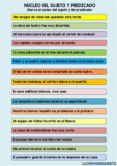 N Cleo Del Sujeto Y Predicado Activity Sujeto Y Predicado Lecciones