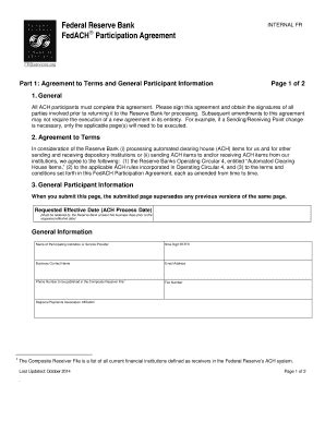 Fillable Online Frbservices FedACH Participation Agreement Federal