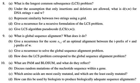 solved 8 a what is the longest common subsequence lcs