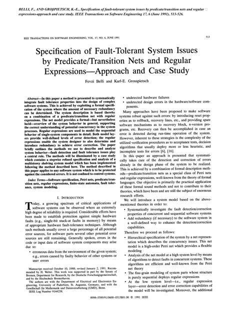 pdf specification of fault tolerant system issues by predicate transition nets and regular