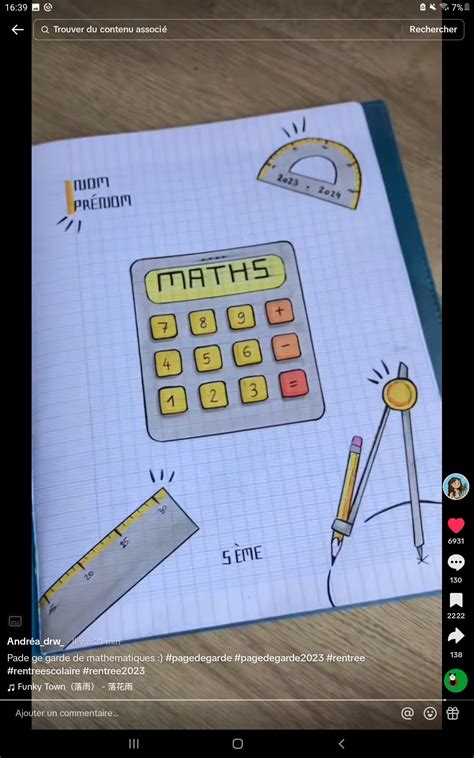Pages de garde Mathématiques andréa drw Cahiers de maths Page de
