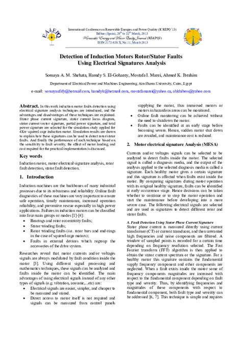 pdf detection of induction motors rotor stator faults using electrical signatures analysis