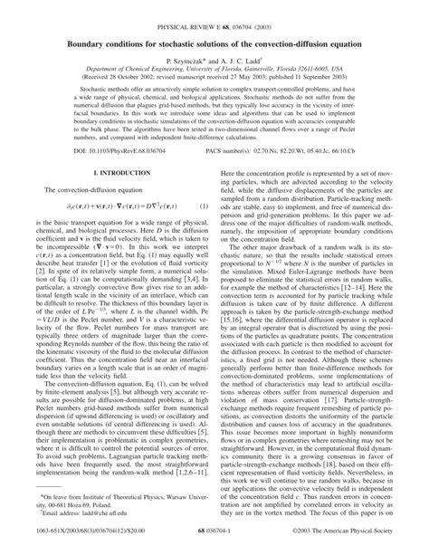 pdf boundary conditions for stochastic solutions of the convection diffusion equation