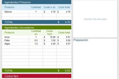 Plantilla Excel Para Calcular Forma Efectiva Costo Recetas 7000 En