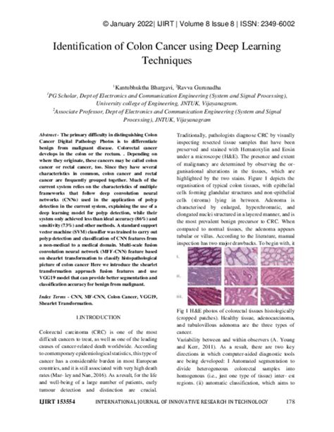 pdf identification of colon cancer using deep learning techniques ijirt journal