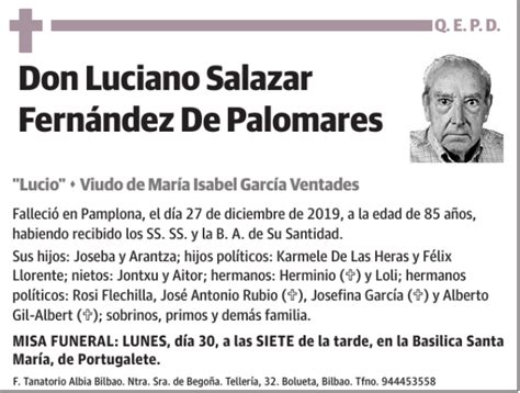 Luciano Salazar Fernández De Palomares Esquela Necrológica El Correo