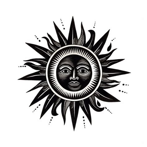 Um Desenho Em Preto E Branco De Um Sol Um Rosto Generativo Ai