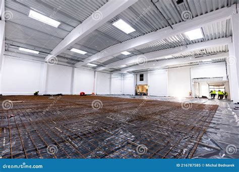 Floor Concrete Reinforcement At Warehouse Construction Site Stock Image