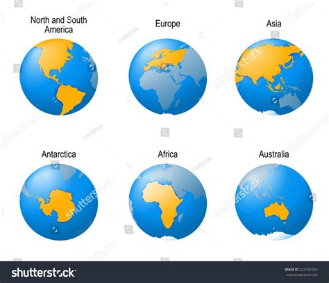Earth Globes Set Showing All Continents เวกเตอรสตอก ปลอดคา