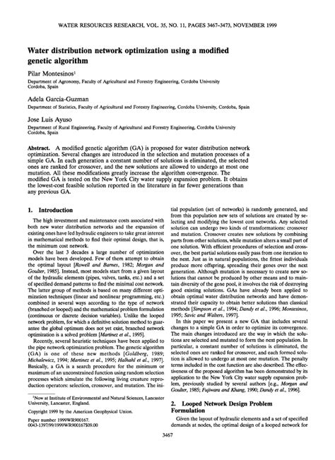 pdf water distribution network optimization using modified genetic algorithm