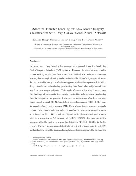 pdf adaptive transfer learning for eeg motor imagery classification with deep convolutional