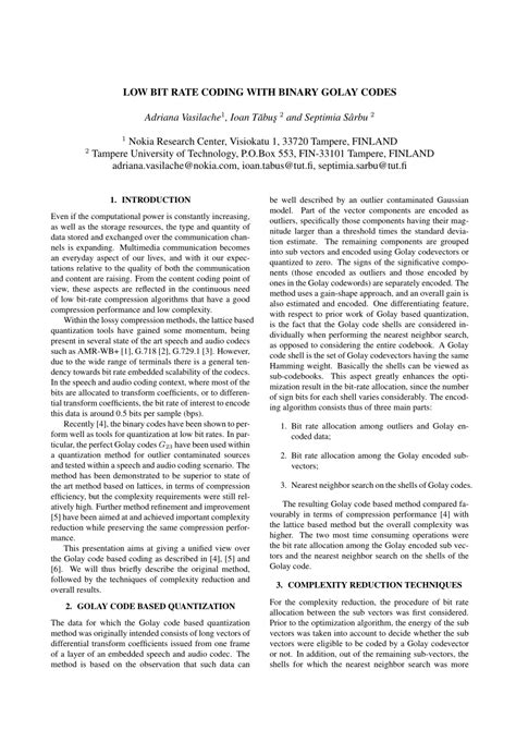 pdf low bit rate coding with binary golay codes