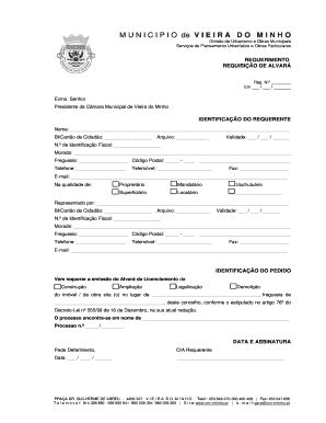 Fillable Online Cm Vminho Requerimento Para Requisi O De Alvar