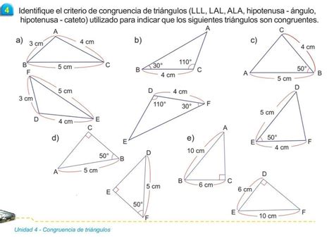 4Identifique el criterio de congruencia de triángulos LLL LAL ALA