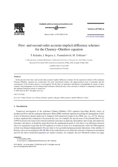 pdf first and second order accurate implicit difference schemes for the charney obukhov