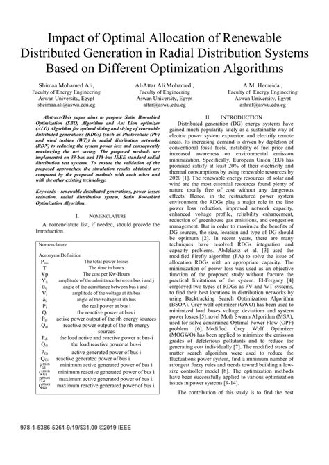 pdf impact of optimal allocation of renewable distributed generation in radial distribution