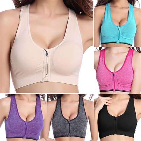 Women Zipper Push Up Sports Bras Padded Wirefree Breathable Sports Tops