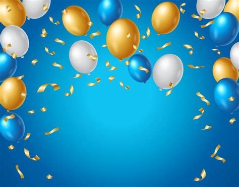 Gekleurde Blauwe Witte En Gouden Ballonnen En Gouden Confetti Op Een