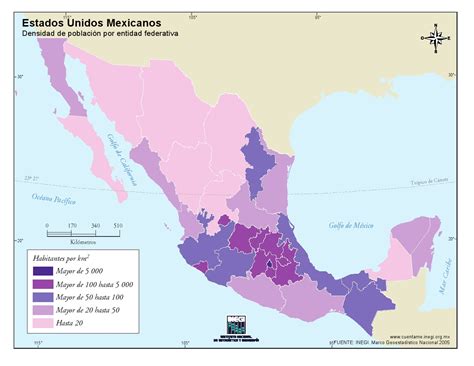 Mapa para imprimir de México Mapa demográfico de México INEGI de